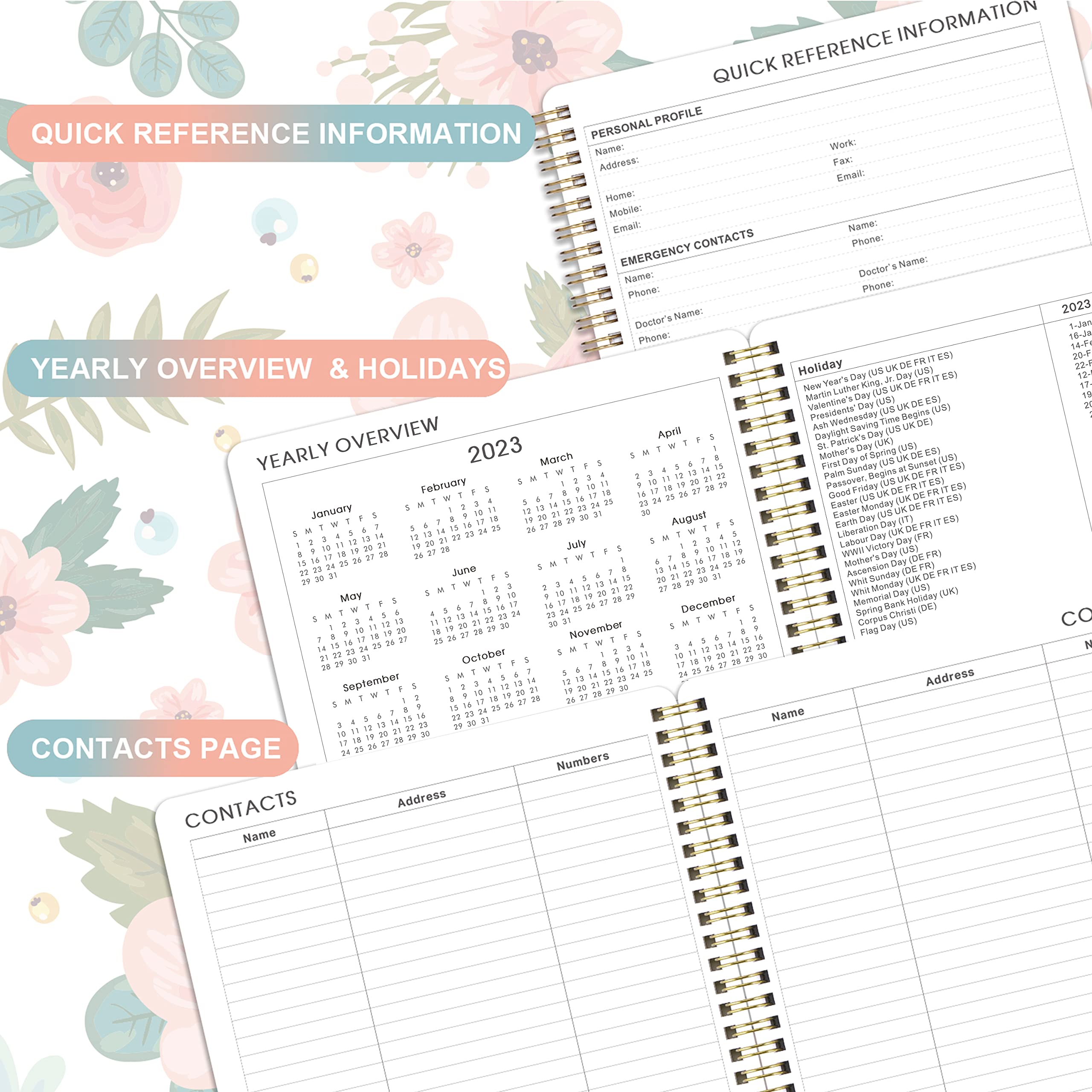 2023 Planner - Planner 2023, with Weekly and Monthly Spreads, 8’’ x 10", Jan 2023 - Dec 2023, Monthly Tabs, Twin-Wire Binding, Thick Paper, Check Boxes, Flexible Cover, Perfect Daily Organizer