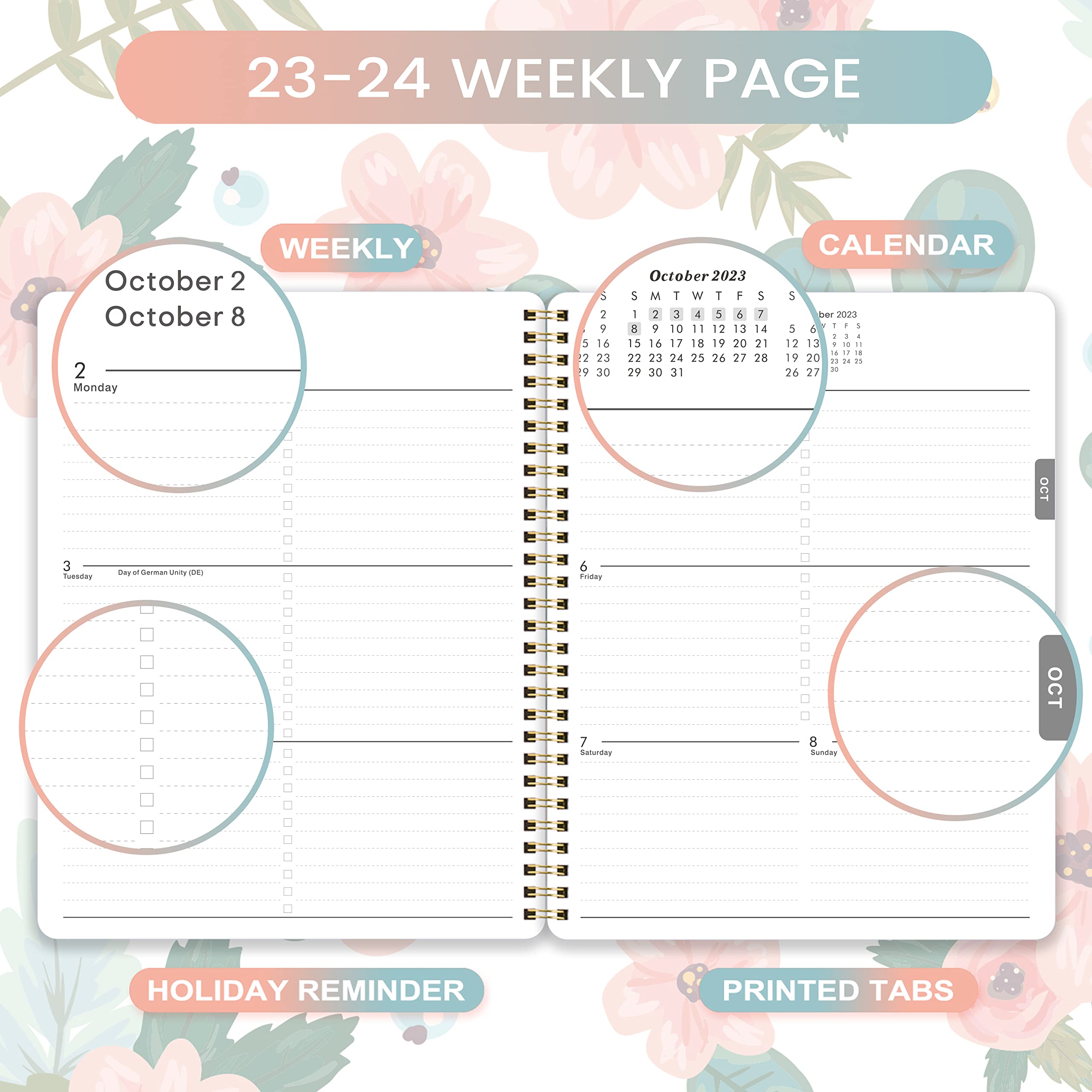 2023 Planner - Planner 2023, with Weekly and Monthly Spreads, 8’’ x 10", Jan 2023 - Dec 2023, Monthly Tabs, Twin-Wire Binding, Thick Paper, Check Boxes, Flexible Cover, Perfect Daily Organizer