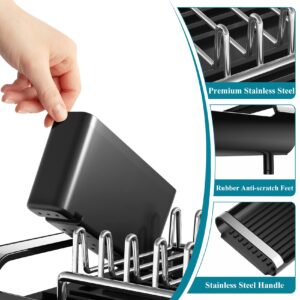 Dish Drying Rack, Expandable Dish Racks for Kitchen Counter, Small Kitchen Drying Rack with Removable Cutlery Holder, Black