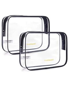 bagsmart clear toiletry bag, 2 pack tsa approved travel toiletry bag carry on travel accessories bag airport airline quart size bags water repellent makeup cosmetic bag for women (black-2pcs)