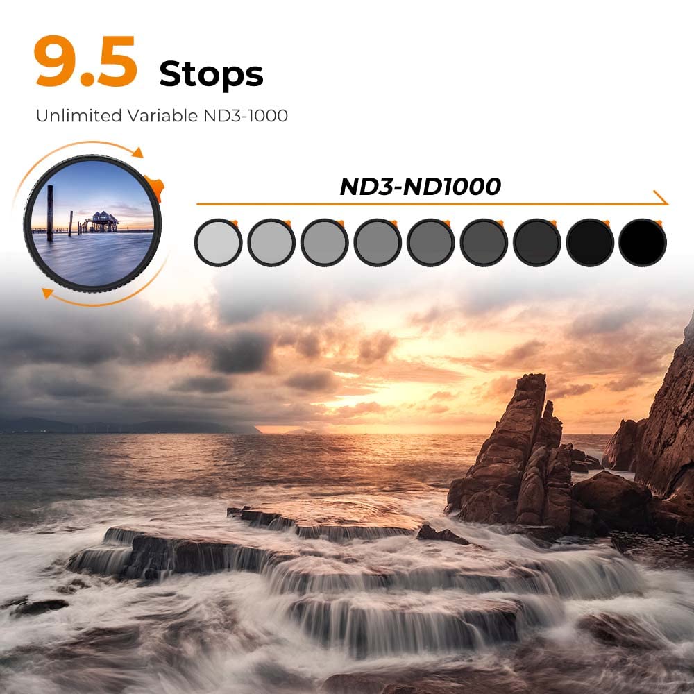 K&F Concept 82mm Variable ND Lens Filter ND3-ND1000 (1.5-10 Stops) Putter Adjustable HD Neutral Density Filter with 28 Multi-Layer Coatings for Camera Lens (Nano-X Series)