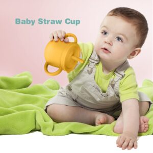 Baby Straw Cup Silicone Toddler Sippy Cup with Straw & Snack Lid, Sprill Proof Training Cup for Infant 6+ Months, Kid Snack Cup Drinking Open Cup 8 OZ (Waterspout Blue)