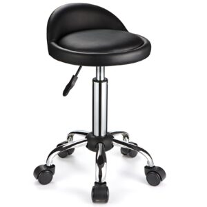 fnzir swivel rolling stool with wheels height adjustable stool drafting chair with low back black