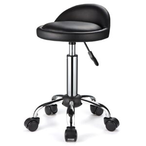 FNZIR Swivel Rolling Stool with Wheels Height Adjustable Stool Drafting Chair with Low Back Black