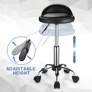 FNZIR Swivel Rolling Stool with Wheels Height Adjustable Stool Drafting Chair with Low Back Black