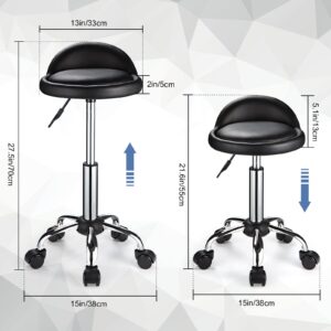 FNZIR Swivel Rolling Stool with Wheels Height Adjustable Stool Drafting Chair with Low Back Black