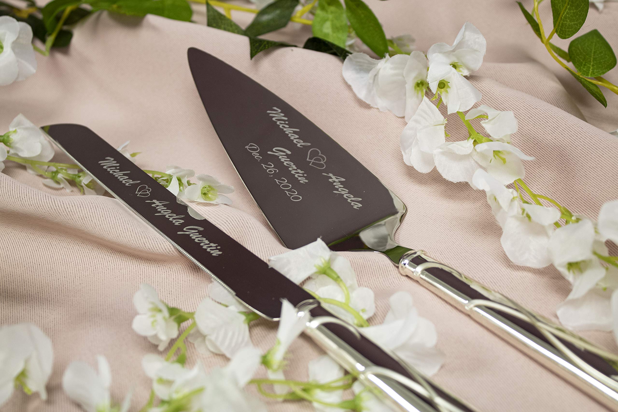 Lenox Bridal Personalized Adorn Wedding Bundle, Includes Custom Engraved Wedding Cake Knife and Server Set and Pair of Wedding Champagne Flutes for Bride and Groom