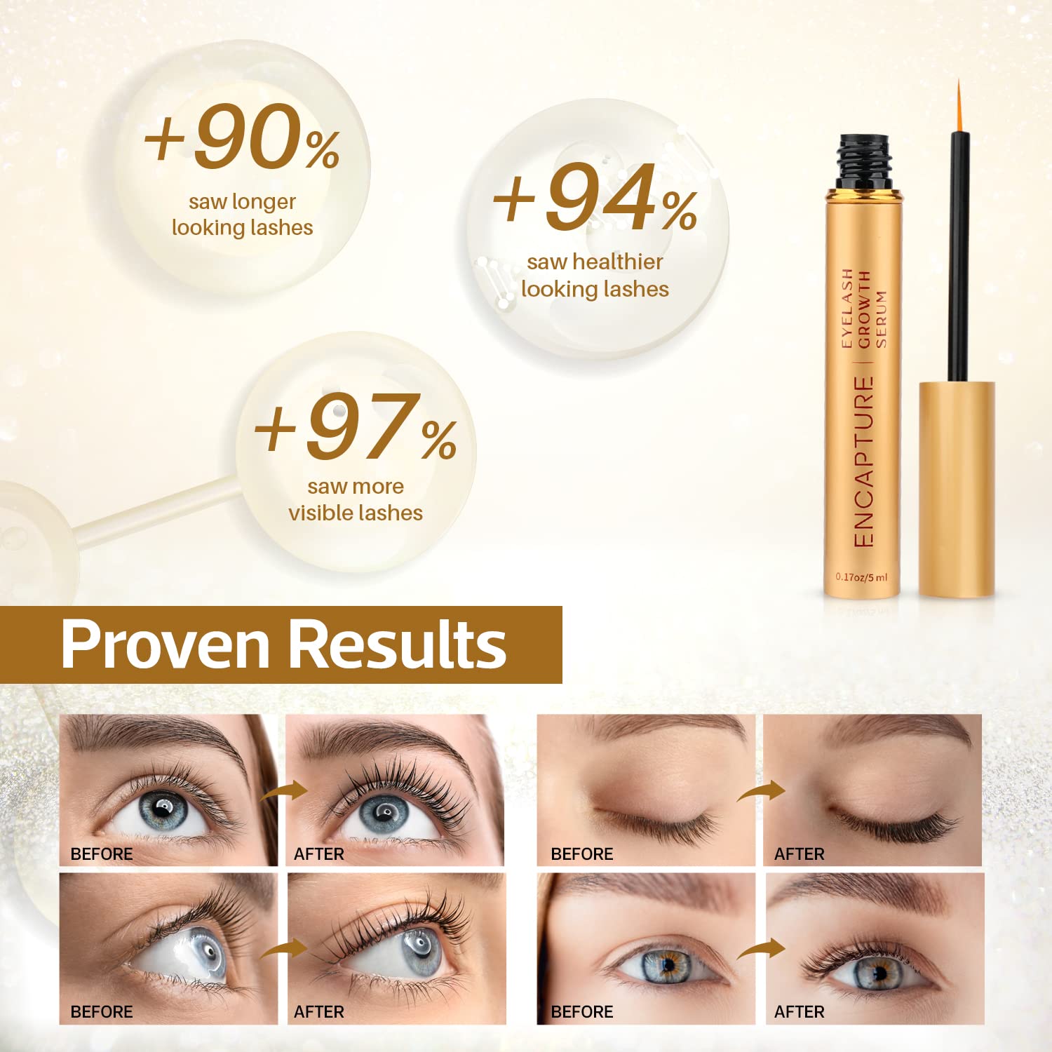 Rapid Eyelash Growth Serum - Lengthen, Thicken, Strengthen and Nourish Your Natural Lashes with Botanical Formula - Proven Results within 3 Weeks (3ml)