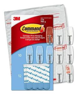 command medium wire toggle hooks, damage free hanging wall hooks with adhesive strips, no tools wall hooks for hanging organizational items in living spaces, 10 clear hooks and 12 command strips