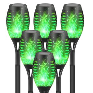 dikaida solar lights outdoor waterperoof green,6 pack halloween decorations outdoor solar torches lights flickering flame for garden decor,halloween lights decor outdoor for yard,halloween decorations