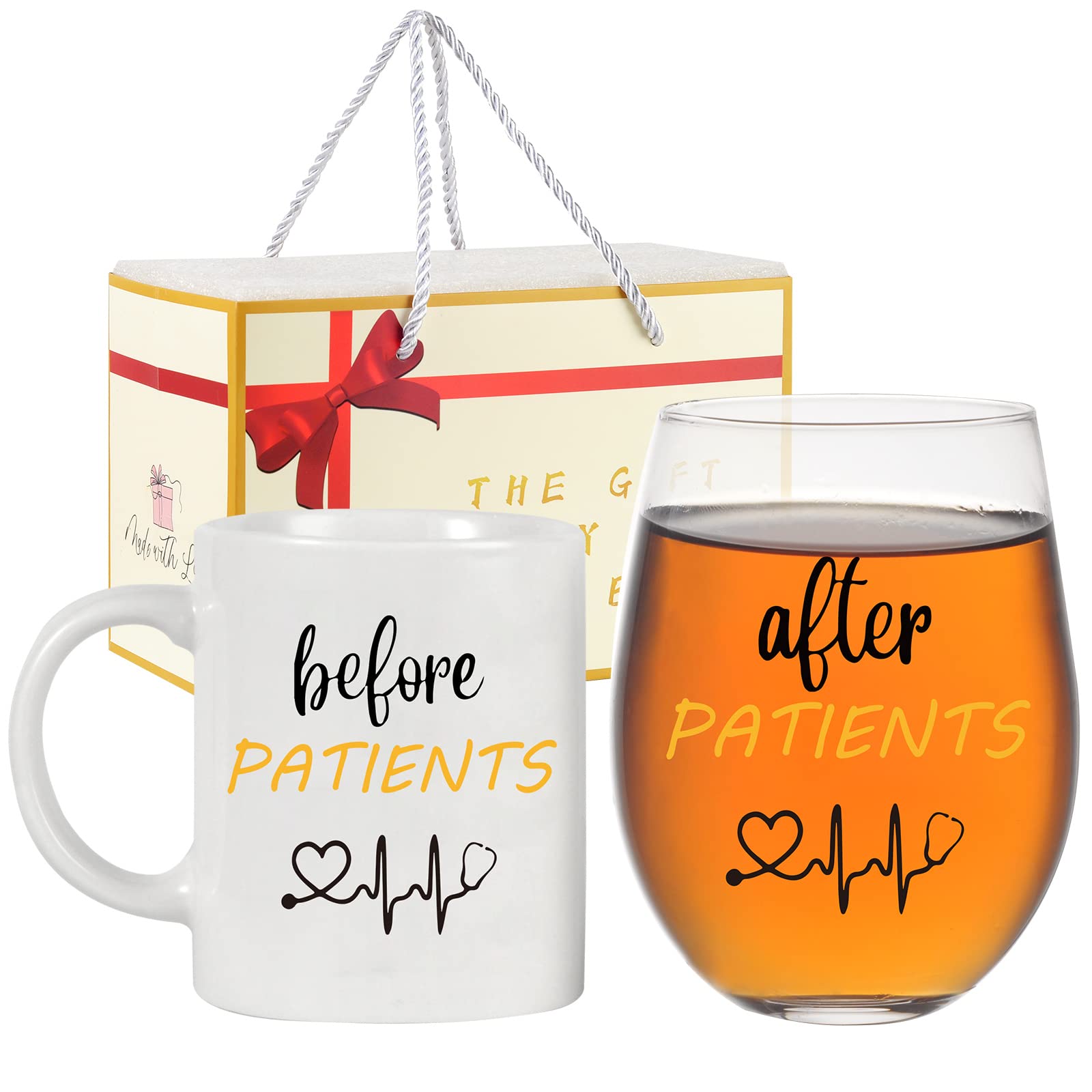 Dsekoxi Nurse Gifts, Before Patients, After Patients 11 oz Coffee Mug and 18 oz Stemless Wine Glass Gifts Set, Perfect as a Gifts for Nurse, Dentist, Respiratory Therapist, Physician Assistant