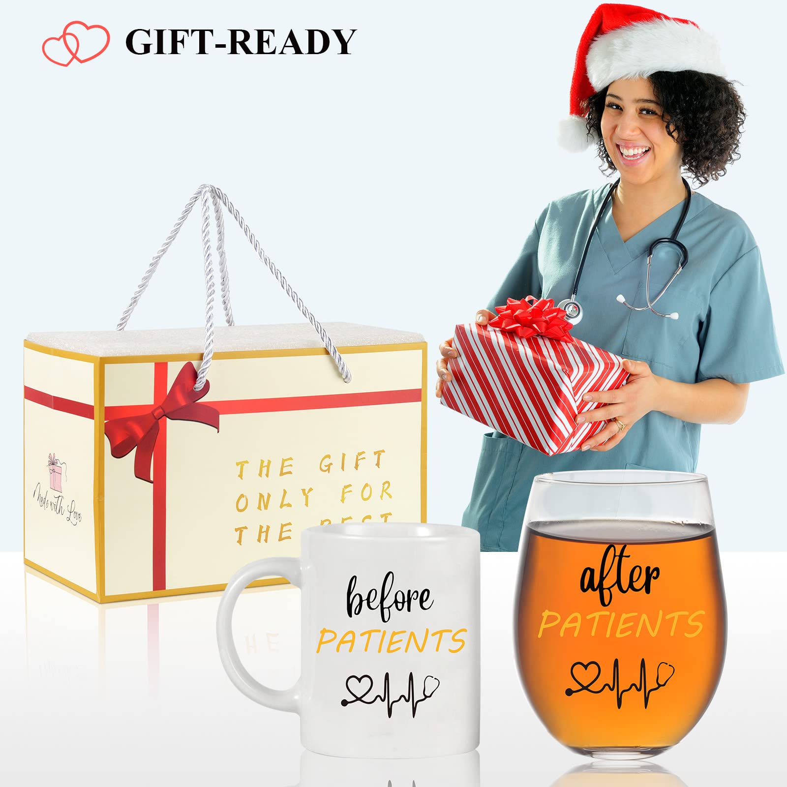 Dsekoxi Nurse Gifts, Before Patients, After Patients 11 oz Coffee Mug and 18 oz Stemless Wine Glass Gifts Set, Perfect as a Gifts for Nurse, Dentist, Respiratory Therapist, Physician Assistant