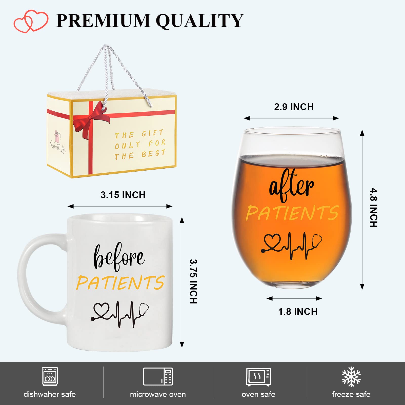 Dsekoxi Nurse Gifts, Before Patients, After Patients 11 oz Coffee Mug and 18 oz Stemless Wine Glass Gifts Set, Perfect as a Gifts for Nurse, Dentist, Respiratory Therapist, Physician Assistant