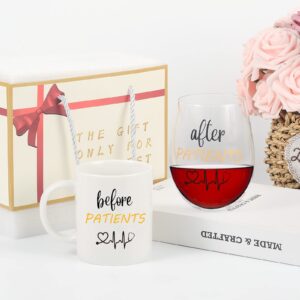 Dsekoxi Nurse Gifts, Before Patients, After Patients 11 oz Coffee Mug and 18 oz Stemless Wine Glass Gifts Set, Perfect as a Gifts for Nurse, Dentist, Respiratory Therapist, Physician Assistant