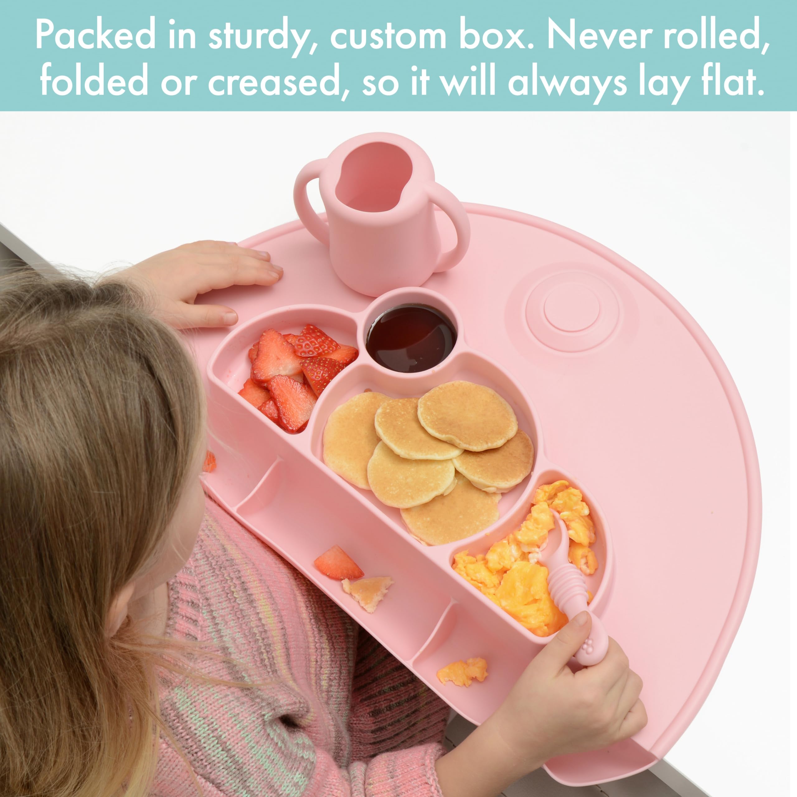 PrimaStella Unbreakable Silicone Platemat - Divided Toddler Plate, Placemat and Food Catcher All-in-one (Slate Blue)