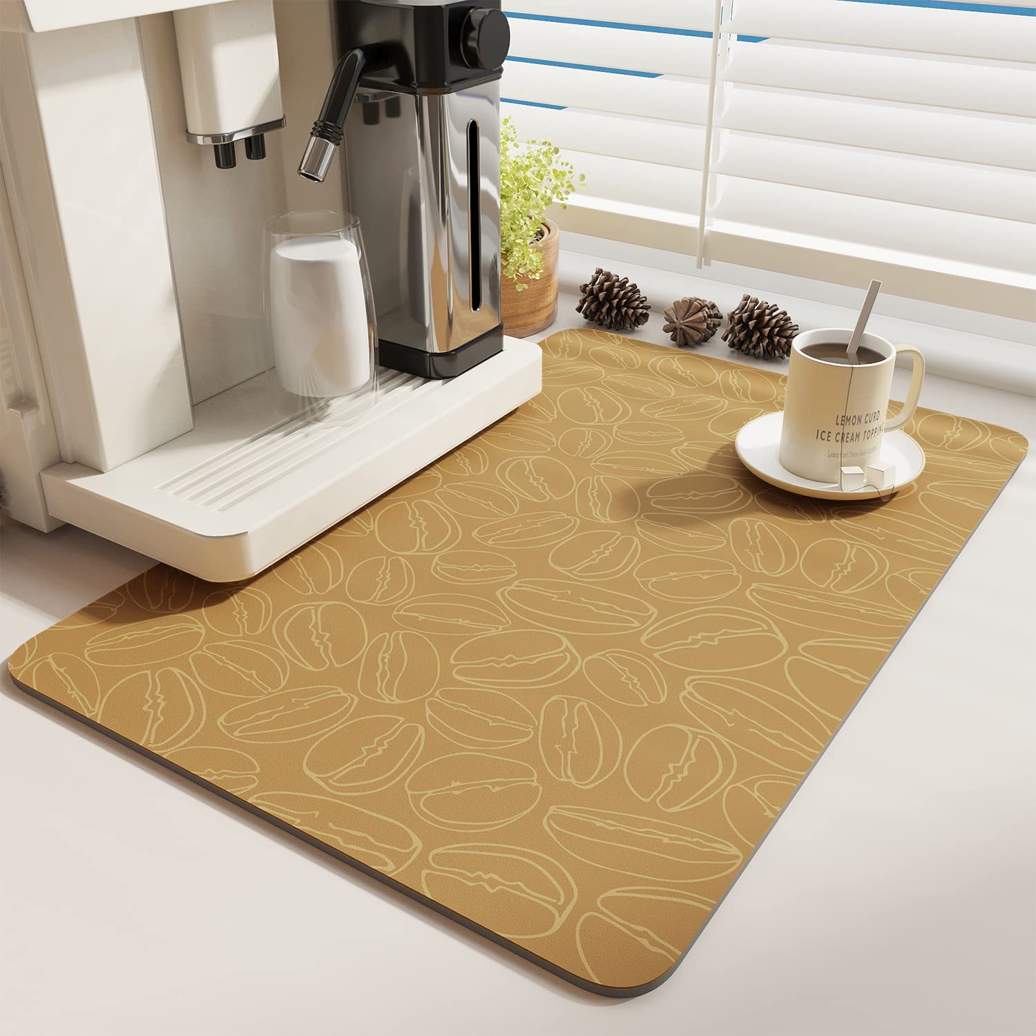 AMOAMI-Coffee Mat-Coffee Bar Accessories-Absorbent Stain Resistant Drying Mat Fit Under Coffee Maker Machine Coffee Pot Tray Espresso Machine-Coffee Station Accessories and Decor-12”x19”