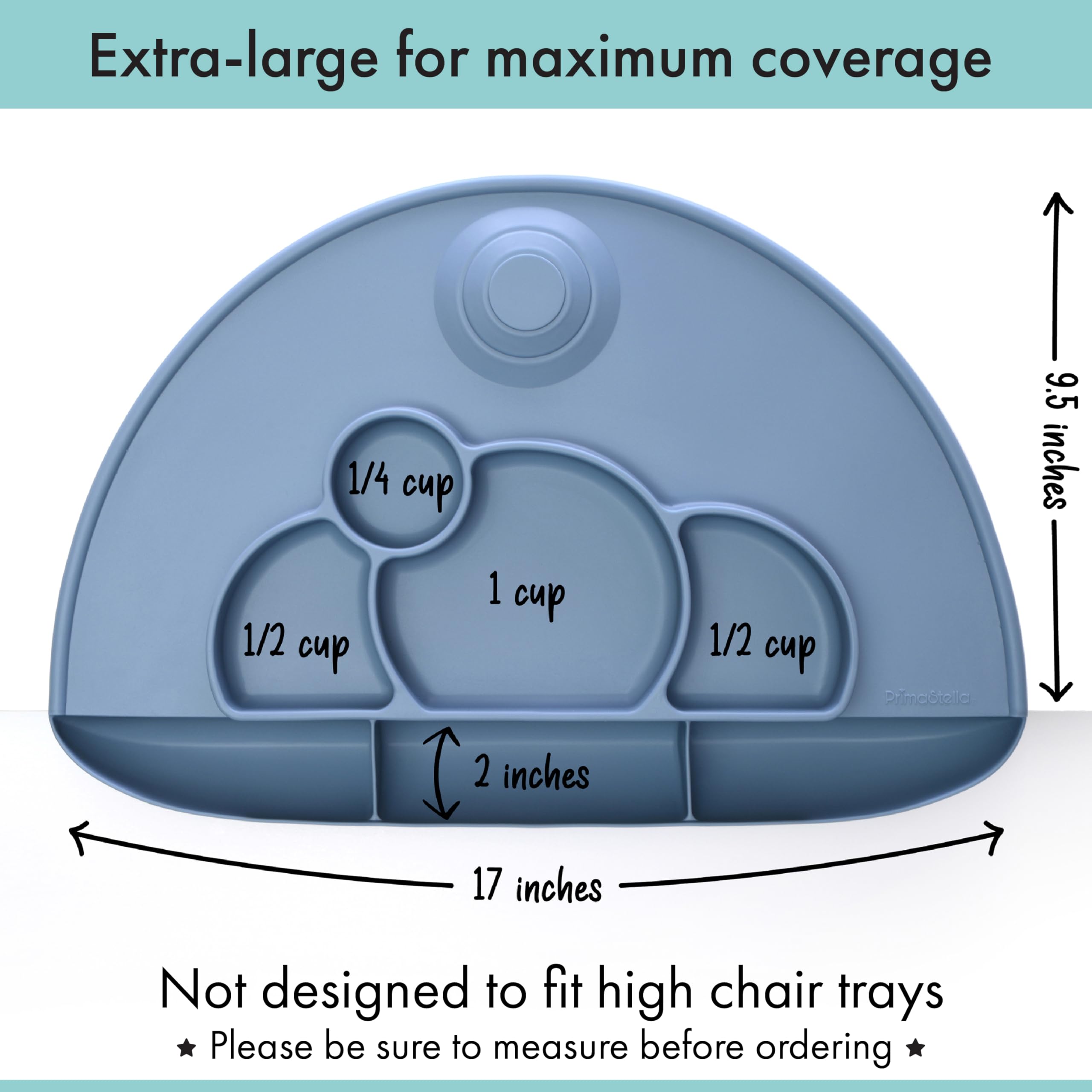 PrimaStella Unbreakable Silicone Platemat - Divided Toddler Plate, Placemat and Food Catcher All-in-one (Slate Blue)