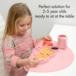 PrimaStella Unbreakable Silicone Platemat - Divided Toddler Plate, Placemat and Food Catcher All-in-one (Slate Blue)