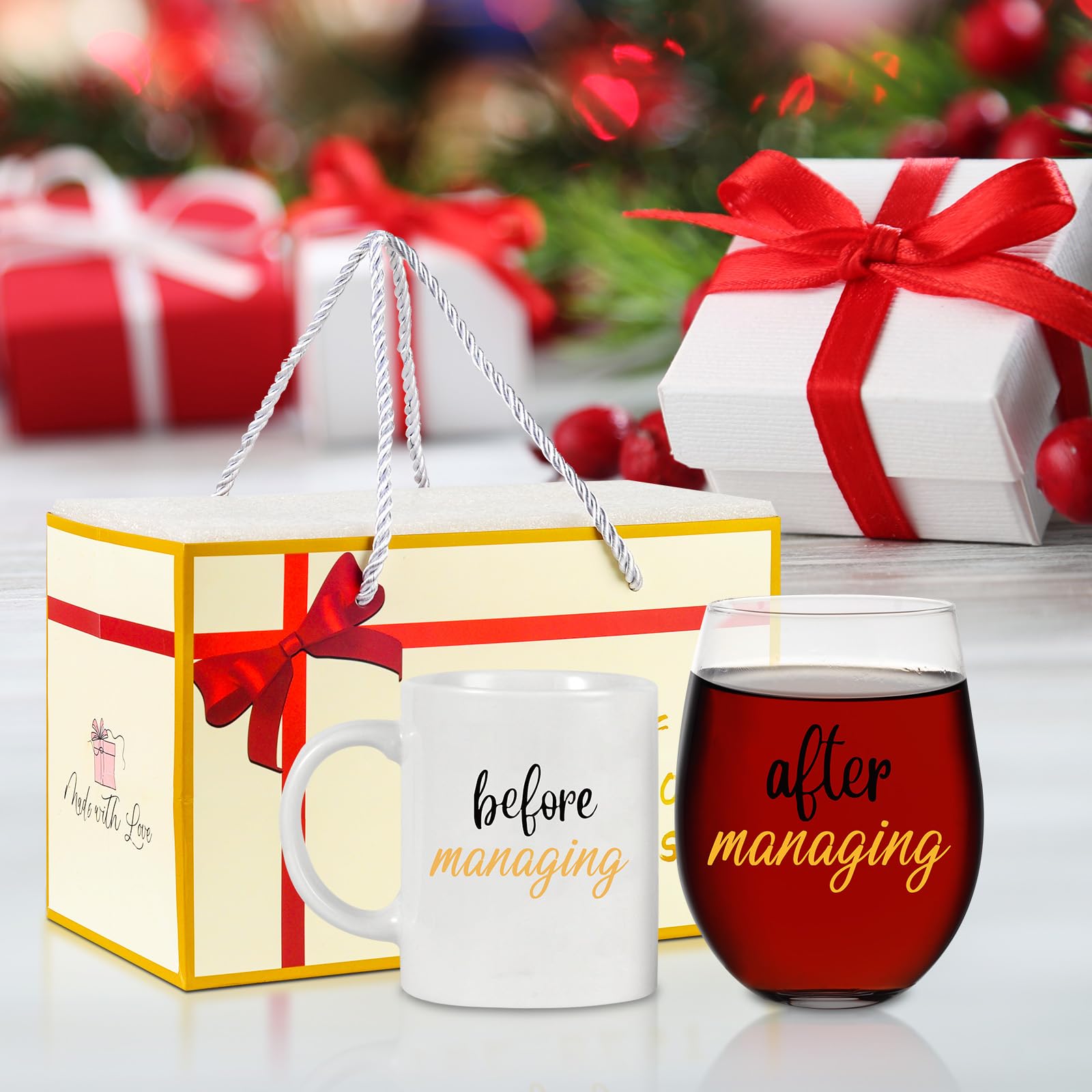 Gifts for Women, Before Managing, After Managing 11 oz Coffee Mug and 18 oz Stemless Wine Glass Set, Unique Boss Lady Appreciation Gifts for Women, Her, Mom, Coworker, Manager, Teacher, Boss