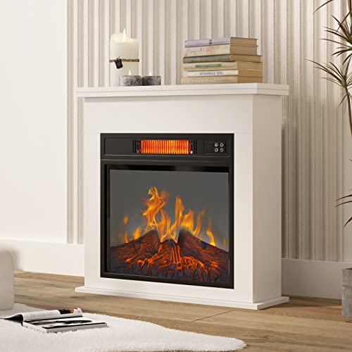 DlandHome Electric Fireplace Heater, White Electric Fireplace with Mantle, Room Heater, Space Heater,1400W