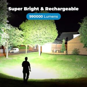 Rechargeable Flashlights High Lumen 2 Pack, 990000 Lumens Super Bright LED Flashlight with 5 Modes & 12 H Run Time, IPX6 Waterproof Powerful Handheld Flash Light for Home, Camping Emergencies