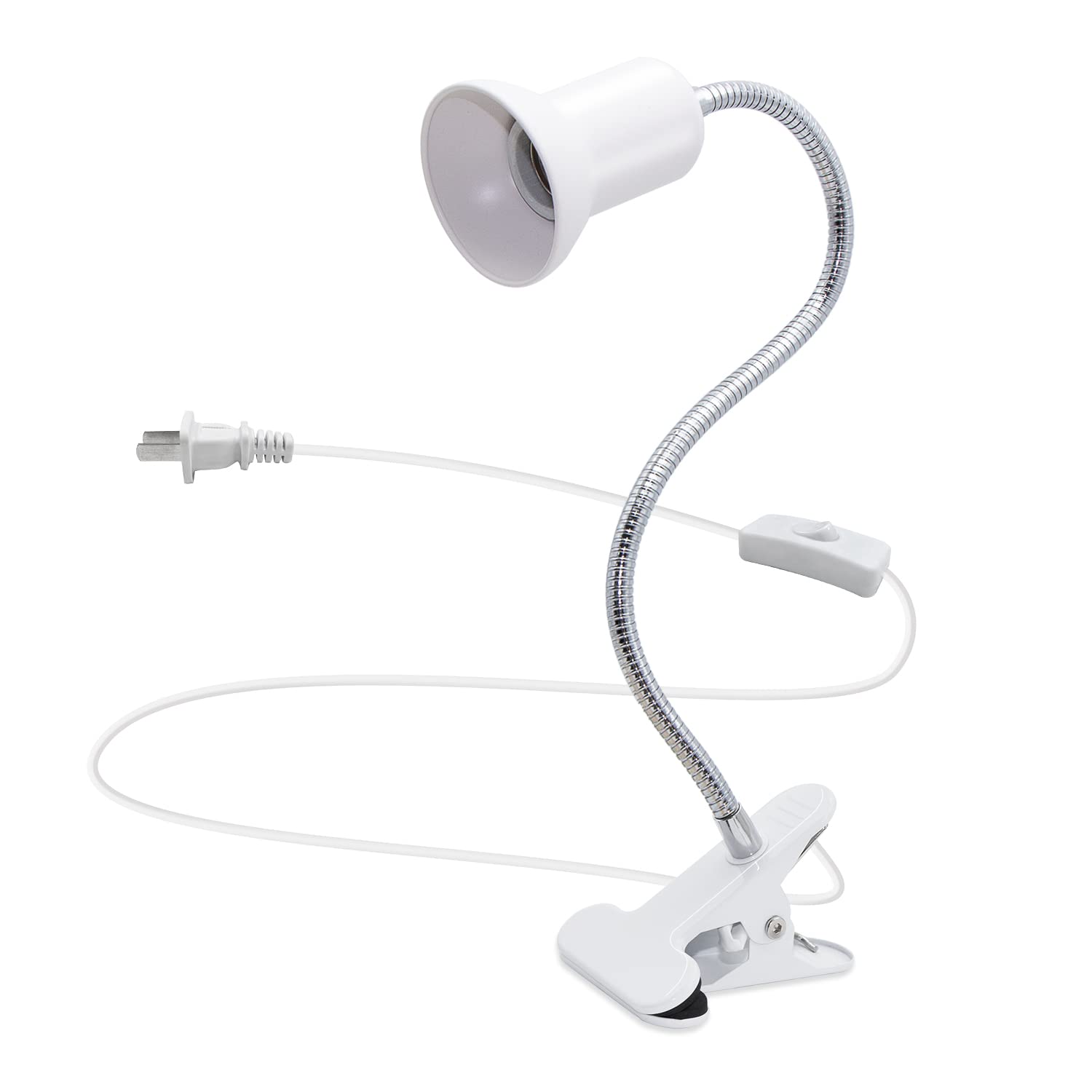 Desk Lamp with Clamp Clip on Light Socket Reading Light White Clamp Light with on/Off Switch Clip on Desk Lamps with 40mm Thick Aluminium Goose Neck 360° Rotatable, for Home Office Bed