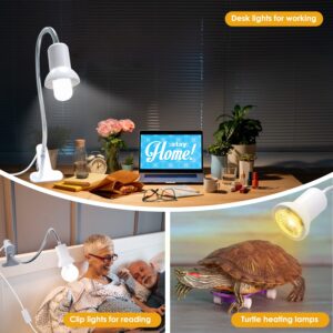 Desk Lamp with Clamp Clip on Light Socket Reading Light White Clamp Light with on/Off Switch Clip on Desk Lamps with 40mm Thick Aluminium Goose Neck 360° Rotatable, for Home Office Bed