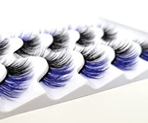 MISSLADY 16mm 5 Pairs Pack 3D Faux Mink Eyelashes with Blue Ends Colored Lashes (FM-204, 8-16mm, Black with Blue Ends, 5 Pairs)