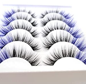 MISSLADY 16mm 5 Pairs Pack 3D Faux Mink Eyelashes with Blue Ends Colored Lashes (FM-204, 8-16mm, Black with Blue Ends, 5 Pairs)