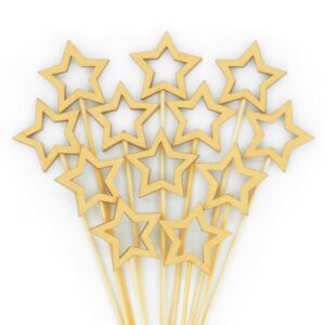 Jiooil Bear Gold Star Bamboo Cocktail Picks, 5.5 Inch Long Decorative Toothpicks Skewers for Appetizers, Fruits and Drink Garnish, Holiday Birthday Party Decorations 50 PCS