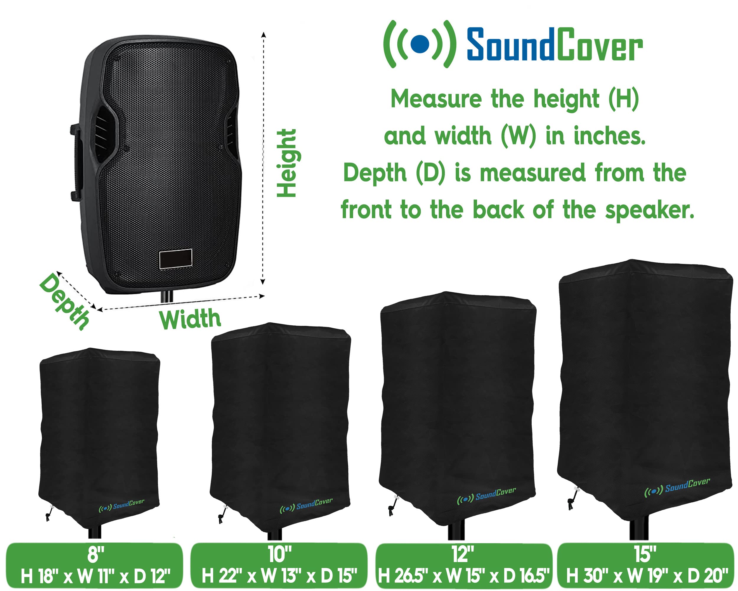 15 Inch PA/DJ Lightweight Powered Speaker Cover Bag in Black for Stand Mounted Speakers - Over the top fit, Water Resistant (not Waterproof), 50 UV Protection - Check Dimensions Before Ordering!