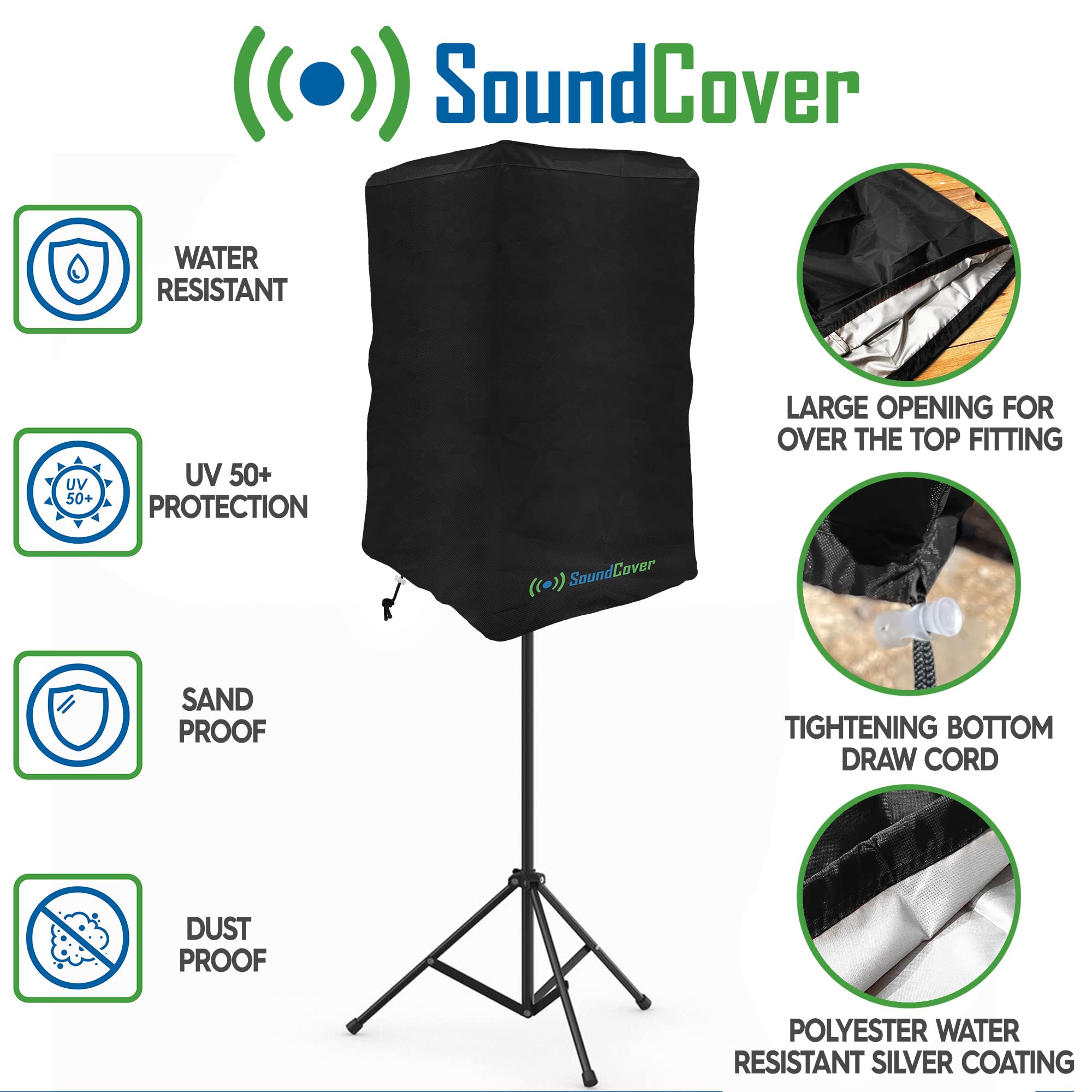 15 Inch PA/DJ Lightweight Powered Speaker Cover Bag in Black for Stand Mounted Speakers - Over the top fit, Water Resistant (not Waterproof), 50 UV Protection - Check Dimensions Before Ordering!