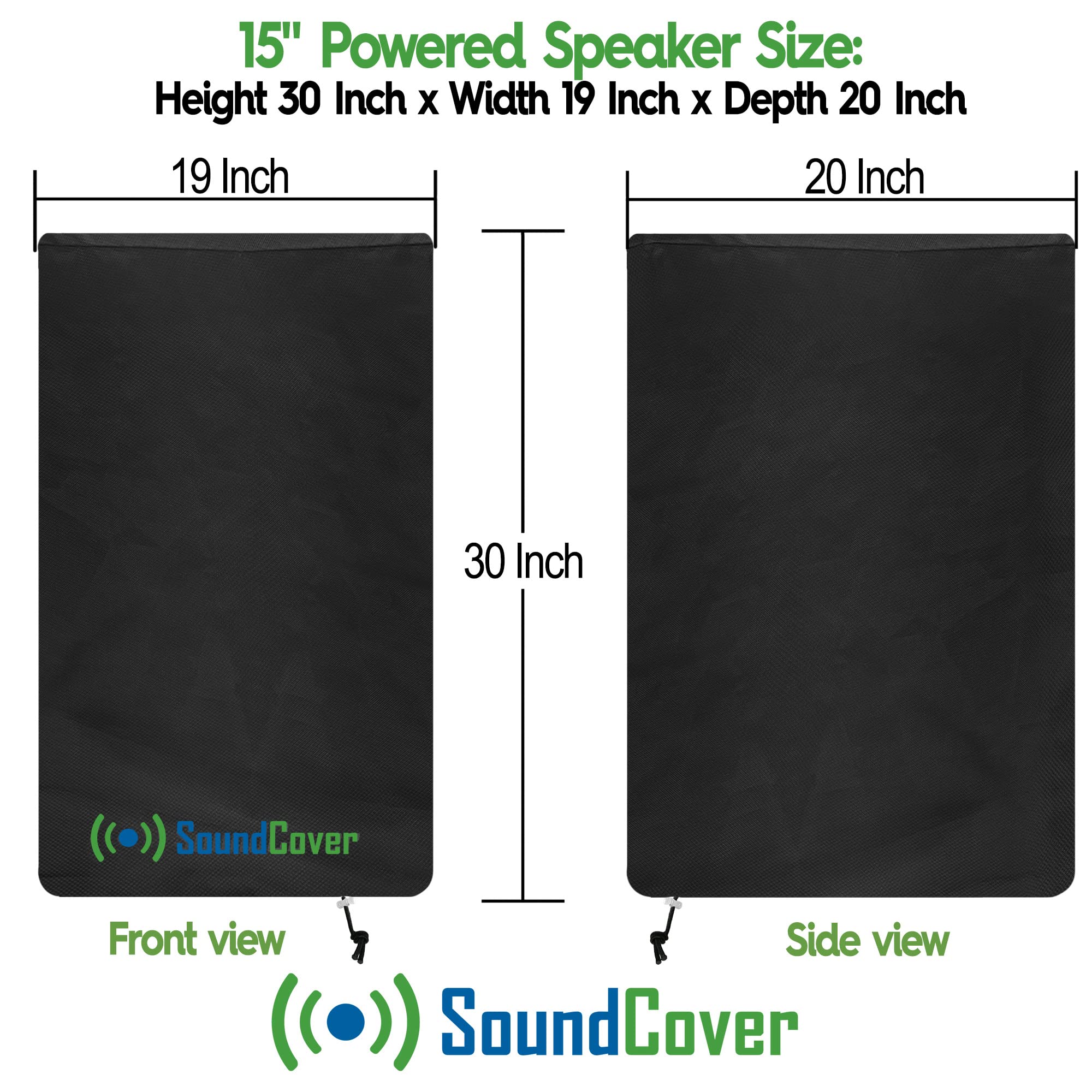 15 Inch PA/DJ Lightweight Powered Speaker Cover Bag in Black for Stand Mounted Speakers - Over the top fit, Water Resistant (not Waterproof), 50 UV Protection - Check Dimensions Before Ordering!