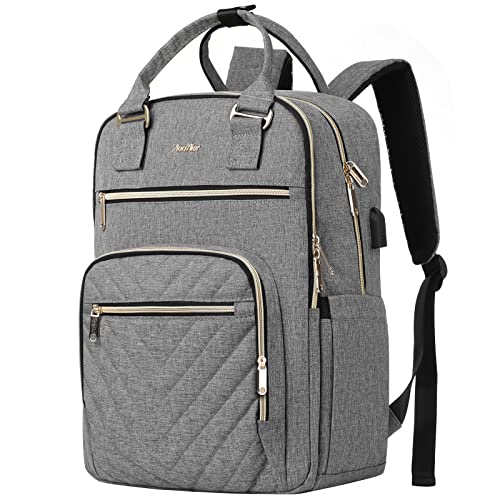 YIORMIOR Backpack for Women, Travel Laptops Backpack with USB Charging Port, Fashion Student College School Computer Bag for Women Fits 15.6 Inch Laptop and Notebook, Grey