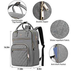 YIORMIOR Backpack for Women, Travel Laptops Backpack with USB Charging Port, Fashion Student College School Computer Bag for Women Fits 15.6 Inch Laptop and Notebook, Grey