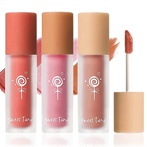 3 Colors Cream Liquid Blush, Velvet Mousse Texture Matte Liquid Blush Makeup, Long Lasting Waterproof, Used for Cheeks to Enhance Complexion Create Natural-Looking Makeup