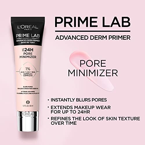 L'Oreal Paris Prime Lab Up to 24H Pore Minimizer Face Primer Infused with AHA, LHA, BHA Complex to Smooth and Extend Makeup Wear, 1.01 Fl Oz