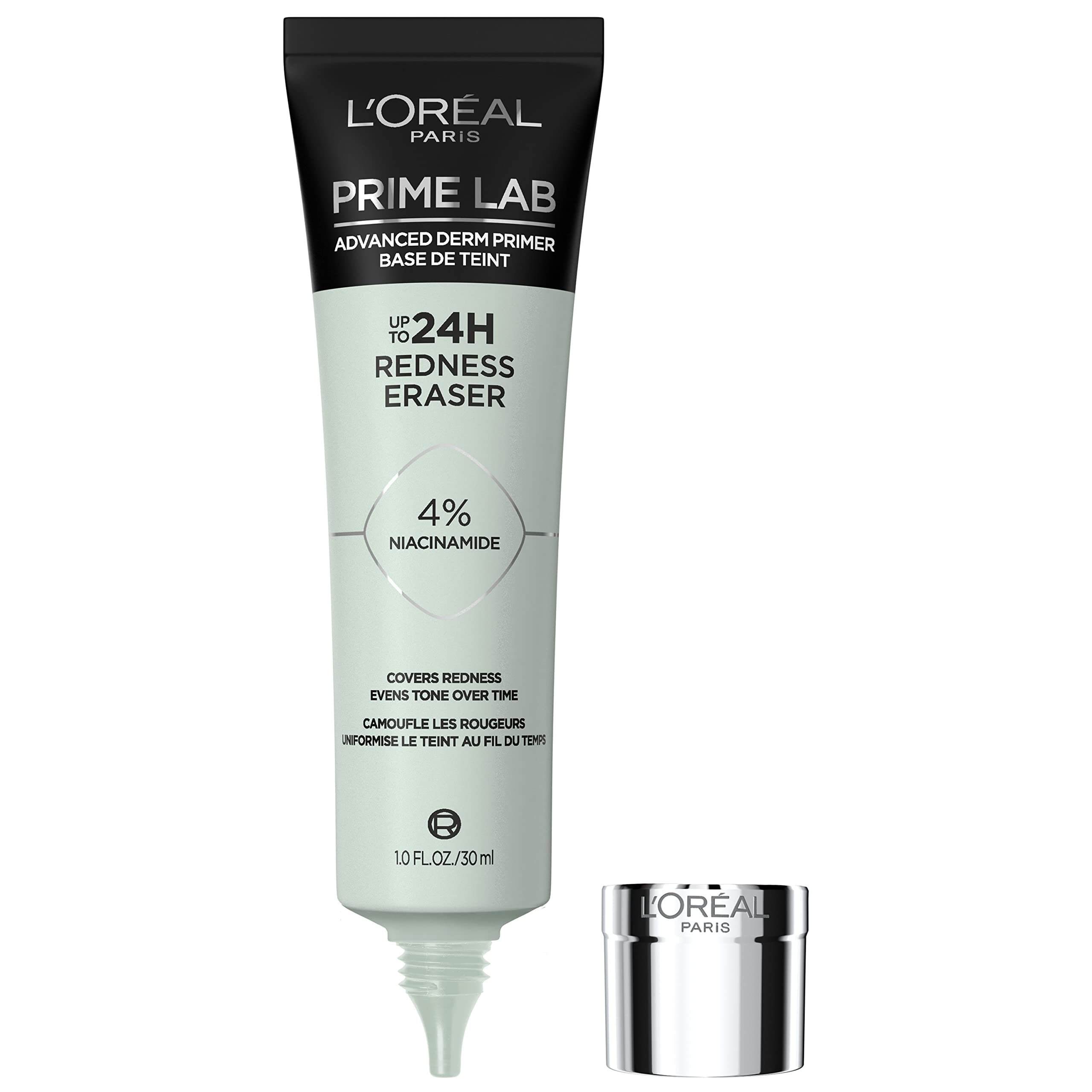 L'Oreal Paris Prime Lab Up to 24H Redness Eraser Face Primer Infused with Niacinamide to Reduce Face Redness and Extend Makeup Wear, 1.01 Fl Oz