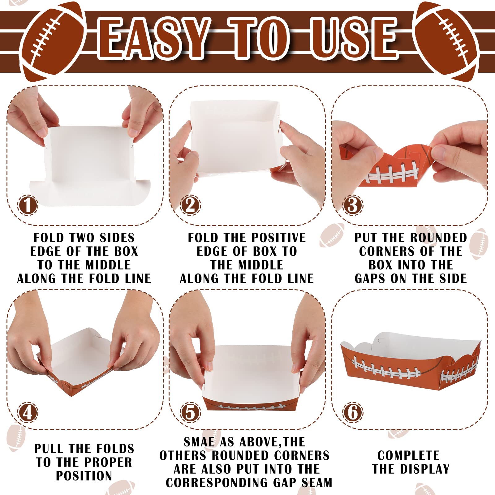 Hoolerry 2lb Football Party Decorations Paper Football Plates Disposable Food Boats Serving Trays Sports Party Birthday Party Supplies 5.1 x 4.3 x 1.6 Inch(Rugby Style)