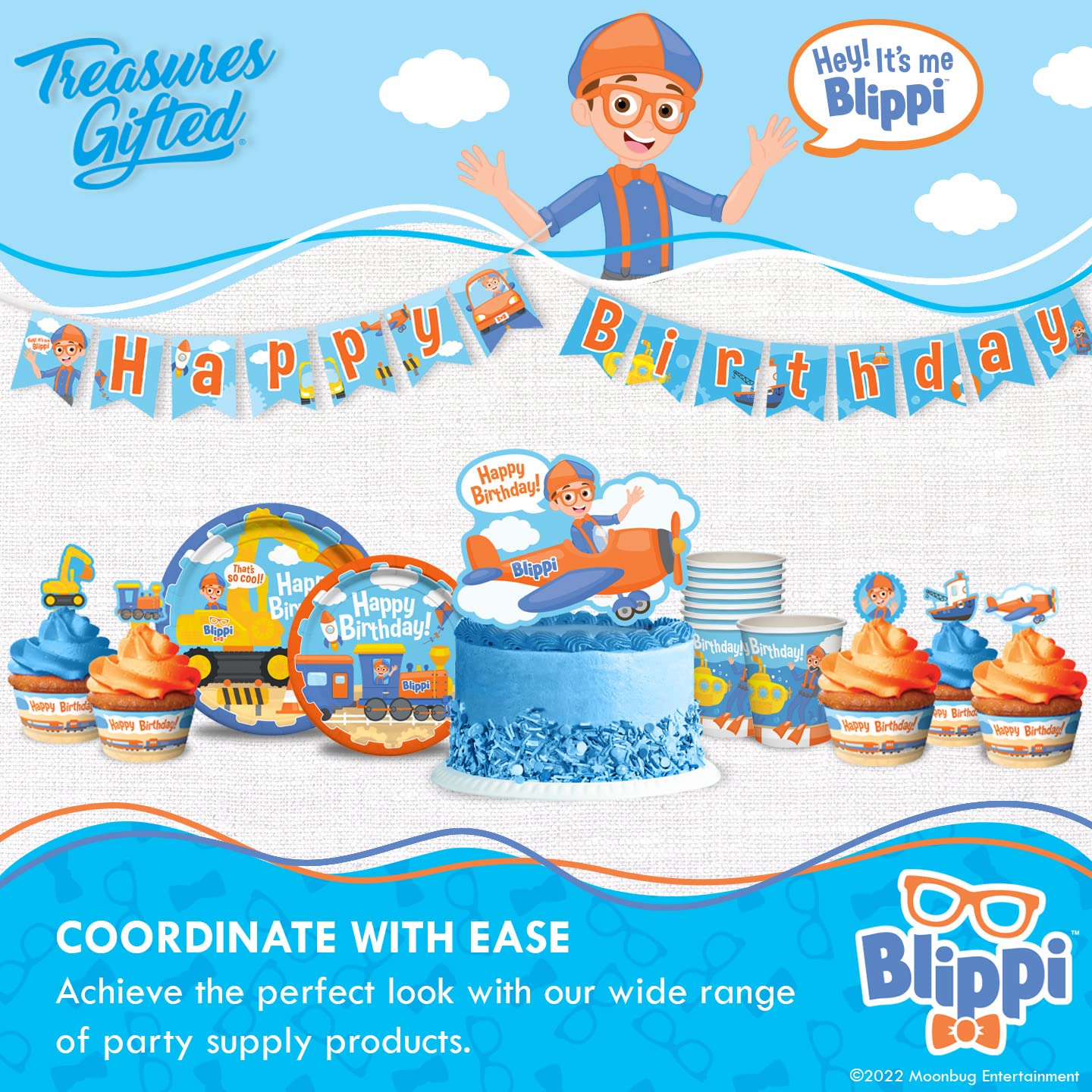 Treasures Gifted Officially Licensed Blippi Birthday Party Supplies - Blippi Backdrop Vehicle - 4.25ft Tall x 6ft Wide Blippi Birthday Backdrop - Blippi Birthday Banner - Blippi Party Decorations