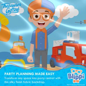 Treasures Gifted Officially Licensed Blippi Birthday Party Supplies - Blippi Backdrop Vehicle - 4.25ft Tall x 6ft Wide Blippi Birthday Backdrop - Blippi Birthday Banner - Blippi Party Decorations