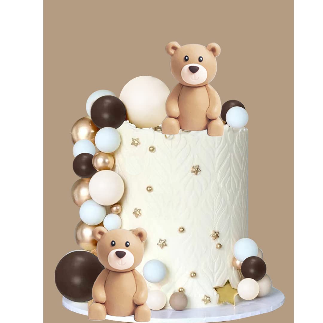 Baby Bear Cake Topper Blue Ball Cake Decor (brown ball 2bears set)