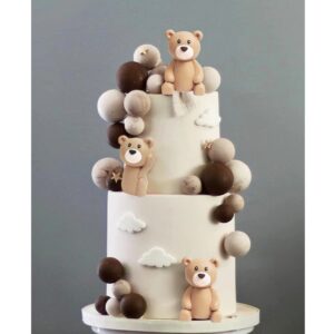 Baby Bear Cake Topper Blue Ball Cake Decor (brown ball 2bears set)