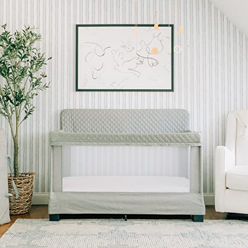 Baby Delight Horizon Full Size Crib, Breathable Mesh Walls, Tool-Free Assembly Baby Bed, Luxe Quilted Easy to Clean Fabric, Grey