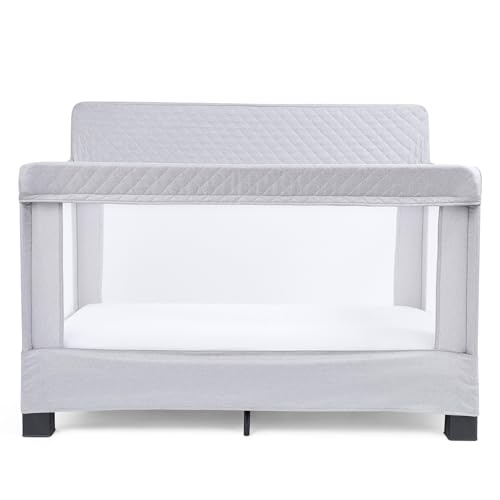 Baby Delight Horizon Full Size Crib, Breathable Mesh Walls, Tool-Free Assembly Baby Bed, Luxe Quilted Easy to Clean Fabric, Grey