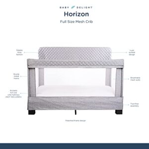 Baby Delight Horizon Full Size Crib, Breathable Mesh Walls, Tool-Free Assembly Baby Bed, Luxe Quilted Easy to Clean Fabric, Grey