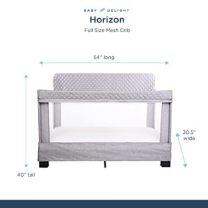 Baby Delight Horizon Full Size Crib, Breathable Mesh Walls, Tool-Free Assembly Baby Bed, Luxe Quilted Easy to Clean Fabric, Grey