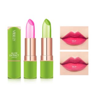 xingxyuel 2pcs aloe vera lipstick magic color changing lip balm lip gloss long lasting moisturizing gloss lip stain for women temperature color changing jelly lipstick set