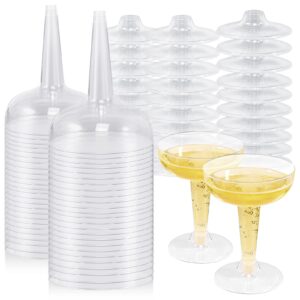 mwellewm 50 pack plastic cocktail glasses, 4 oz clear disposable champagne flutes margarita glasses, stemmed stackable shatterproof dessert cups plastic wine glasses for wedding, celebration (clear)