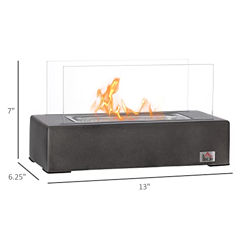 HOMCOM Tabletop Fireplace, 13" Concrete Alcohol Fireplace with Stainless Steel Lid for Indoor and Outdoor, 0.04 Gal Max 195 Sq. Ft., Dark Grey